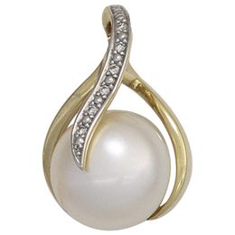 Jobo Damen Perlenanhänger "Anhänger mit Perle", SI = kleine Einschlüsse, Diamanten Gelbgold 585 Perlen, gelb, Diamanten, Gelbgold 585, Perlen,