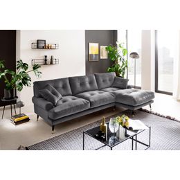 Ecksofa TRENDS BY HG, B:275cm H:89cm T:157cm, grau, 100% Polyester, Wohnzimmer, Sofas, "Samir L-Form", mit Strasssteinen und goldfarben Applikationen