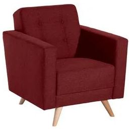 Sessel Max Winzer "Julius, Loungesessel" Gr. Strukturwebstoff 16523, B/H/T: 75cm x 81cm x 83cm, rot Polstersessel Sessel mit Knopfheftung