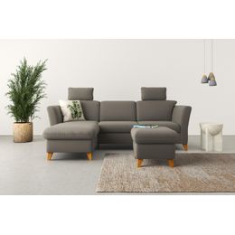 Ecksofa Home Affaire, B:249cm H:86cm T:162cm, braun, 100% Polyester, Wohnzimmer, Sofas, "Trelleborg L-Form", Federkern-Polsterung, wahlweise mit