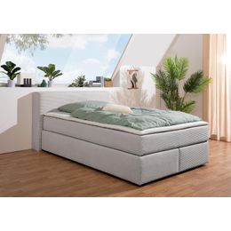 Boxspringbett Andas, B:147cm L:225cm, grau, Komplettbetten, "Åby", In Cord Bezug, wahlweise mit und ohne Matrazte erhältlich