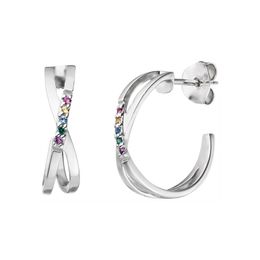 Jobo Damen Paar Creolen, Silber 925 (Sterlingsilber), silber, Silber 925 (Sterlingsilber), Ohrringe, 925 Silber mit 10 bunten Zirkonia