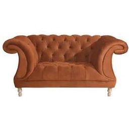 Loveseat Max Winzer "Isabelle, Loungesessel" Sessel Gr. Microvelours, B/H/T: 167 cm x 80 cm x 100 cm, braun (cognac) XXL-Sessel Sessel mit Knopfheftung & gedrechselten Füßen in Buche natur, Breite 167 cm