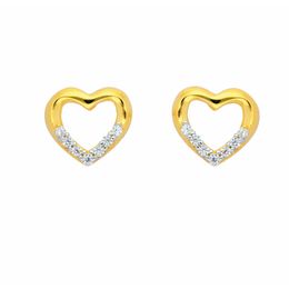 Adelia´s ADELIA ́S Damen Paar Ohrhänger "1 Paar 585 Gold Ohrringe / Ohrstecker Herz mit Zirkonia", Damen, Gold, gold, Gold, Ohrringe, mit Zirkonia Goldschmuck
