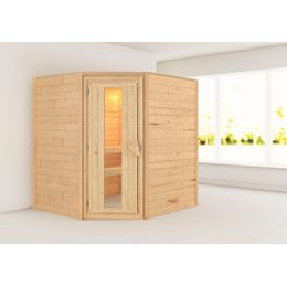 Karibu Sauna "Mia (Fronteinstieg)", (ohne Ofen), beige, Saunen, inklusive Ofenschutzgitter und T&uuml;r