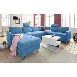 Sit & More Wohnlandschaft SIT & MORE, B:292cm H:80cm T:87cm, blau, Struktur (100% Polyester);Kunstleder SOFTLUX;Luxus-Microfaser ALTARA NUBUCK (100% Polyester),