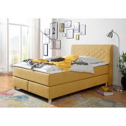 Boxspringbett Inosign, L:218cm, gelb, 100% Polyester, Komplettbetten, "Parla", incl. Topper, 4 Farben in 4 Breiten, 2 Härtegraden, 3 Matratzenarten