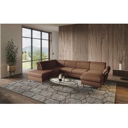 Wohnlandschaft Home Affaire, B:334cm H:85cm T:227cm, braun, 100%Polyester, Sofas, "Calypso U-Form", wahlweise mit motorischer Relaxfunktion