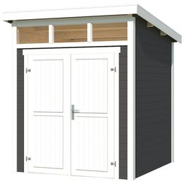 Gartenhaus Lasita Maja, grau, Holzwerkstoff, Gartenh&auml;user, "Kibo 1", Blochbohlenhaus 28mm, Fundamentmass 2000x2000 , Carbongrau