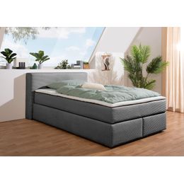 Boxspringbett Andas, B:147cm L:225cm, grau, Komplettbetten, "Åby", In Cord Bezug, wahlweise mit und ohne Matrazte erhältlich
