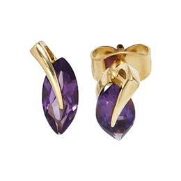Jobo Damen Paar Ohrstecker, Gelbgold 585, gelb, Gelbgold 585, Ohrringe, 585 Gold mit Amethyst