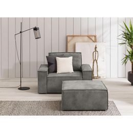 Sessel Home Affaire, B:120cm H:85cm T:166cm, grau, 100% Polyester, Sessel, "SHERWOOD", Loveseat und Hocker im Set, passend zur Polster-Serie SHERWOOD