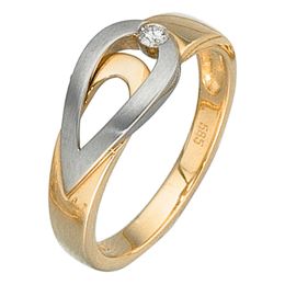 Jobo Damen Diamantring, 60, P1 = bei 10-facher Vergrößerung erkennbare Einschlüsse, Diamanten Gelbgold 585 Weißgold 585, gelb, Diamanten, Gelbgold