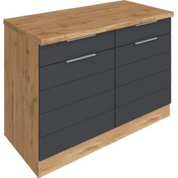 Unterschrank KOCHSTATION, B:120cm H:86cm T:60cm, grau, MDF, K&uuml;che, Schr&auml;nke, "KS-Luhe", 120 cm breit, f&uuml;r viel Stauraum, MDF-Fronten mit waagerechter