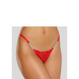 Damen String, Petite Fleur Gold, Gr. 36, rot, Microtouch, Obermaterial: 90% Polyamid, 10% Elasthan, Unterhosen, mit extravaganten Glitzeraccessoires