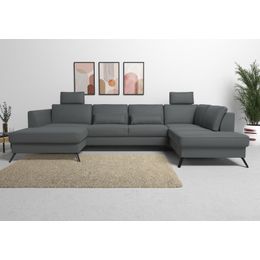 Sit & More Wohnlandschaft SIT & MORE, B:335cm H:88cm T:201cm, grau, 100% Polyester, Sofas, "Olsen U-Form", inklusive Sitztiefenverstellung, wahlweise mit