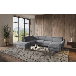 Wohnlandschaft Home Affaire, B:334cm H:85cm T:227cm, grau, 100%Polyester, Sofas, "Calypso U-Form", wahlweise mit motorischer Relaxfunktion
