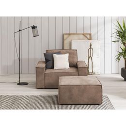 Sessel Home Affaire, B:120cm H:85cm T:166cm, braun, 100% Polyester, Wohnzimmer, Sessel, "SHERWOOD", Loveseat und Hocker im Set, passend zur