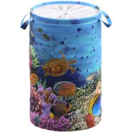 Wäschekorb Sanilo, H:55cm Ø:37cm, bunt, Polyester, Badezimmer, Wäschesammler, "Ocean", 60 Liter, faltbar, mit Sichtschutz