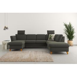 Wohnlandschaft Home Affaire, B:307cm H:86cm T:213cm, grau, 100% Polyester, Sofas, "Trelleborg U-Form", Federkern-Polsterung, wahlweise mit