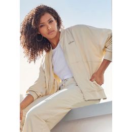 FCUK Damen Sweatjacke, Gr. 32, beige, Sweatware, Obermaterial: 60% Baumwolle, 40% Polyester, Sweatjacken, mit Kragen und durchgehenden Reißverschluss
