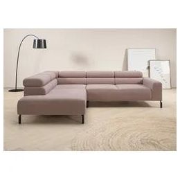 Ecksofa Places of Style "Antonelli, L-Form, incl. Kopfteilverstellung, Breite 276 cm" Sofas Gr. B/H/T: 276cm x 71cm x 219cm, Cord, Recamiere links, mit Sitztiefenverstellung, rosa (rosé) wahlweise elektrische Sitztiefenverstellung