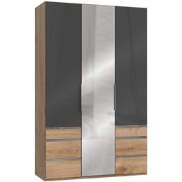 Kleiderschrank wimex, B:150cm H:236cm T:58cm, grau, Schlafzimmer, Schränke, "Level by fresh to go", mit Glas-und Spiegeltüren