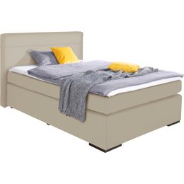 Boxspringbett Alina, B:133cm L:214cm, beige, Kunstleder TLS, Jugendzimmer, Komplettbetten, "Nikki", inklusive Matratze und Topper, Füße schwarz