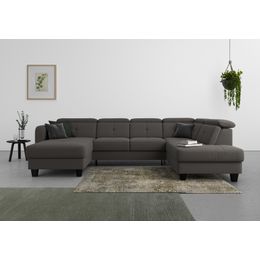 Sit & More Wohnlandschaft SIT & MORE, B:321cm H:85cm T:195cm, grau, Sofas, "Belluci U-Form", Kopfteilverstellung und Federkern, wahlweise mit Bettfunktion