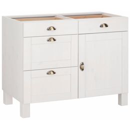 Unterschrank Home Affaire, B:100cm H:83cm T:57cm, beige, Massivholz, Küche, Schränke, "Oslo", 100 cm breit, ohne Arbeitsplatte, 2 Schubkästen, 2