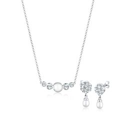 Elli Premium Damen Schmuckset "mit Perle und Kristalle 925 Silber", onesize, silber, Silber 925 (Sterlingsilber), Schmuck_Sets