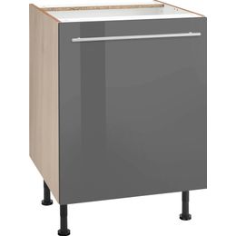 Unterschrank Optifit, B:60cm H:87cm T:58,4cm, grau, K&uuml;che, Schr&auml;nke, "Bern", 60 cm breit, mit 1 T&uuml;r mit h&ouml;henverstellbaren F&uuml;&szlig;en, mit Metallgriff