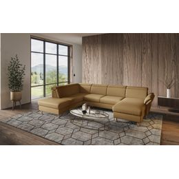 Wohnlandschaft Home Affaire, B:334cm H:85cm T:227cm, gelb, 100%Polyester, Sofas, "Calypso U-Form", wahlweise mit motorischer Relaxfunktion