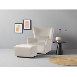 Ohrensessel, B:86cm H:98cm T:80cm, beige, LeGer Home by Lena Gercke, 100% Polyester, Sessel, "Levke Sessel", wahlweise mit oder ohne Hocker