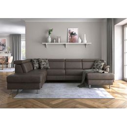 Sit & More Wohnlandschaft SIT & MORE, B:315cm H:84cm T:216cm, braun, Sofas, "Freetown U-Form", Kopfteilverstellung und Federkern, wahlweise mit Bettfunktion