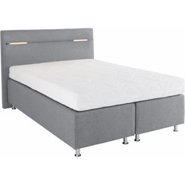Boxspringbett, grau, Westfalia Schlafkomfort, Bezug Unterbox und Kopfteil: Strukturstoff (77% Polyester und 23% Viskose);Bezug Obermatratze 100%