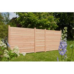 Kiehn-Holz Dichtzaun, H/L: 180cm x 4,86m, Pfosten: 4 Stk., beige, Zaunelemente, 3-tlg., LxH: 486x180 cm, mit 4 Pfosten