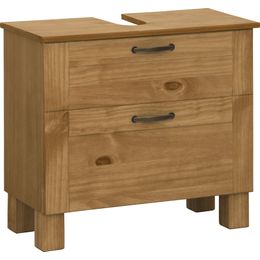 Waschbeckenunterschrank Home Affaire, B:60cm H:55cm T:30cm, beige, Massivholz, Schränke, "Rodby", FSC-zertifiziertes Massivholz, Griffe Metall,