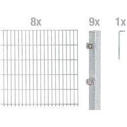 Alberts Doppelstabmattenzaun "Grundset", H/L: 160cm x 16m, Pfosten: 9 Stk., silber, Zaunelemente, H&ouml;he: 80-160 cm, Gesamtl&auml;nge: 4-30 m, zum
