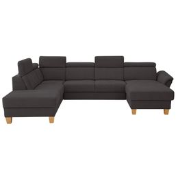 Wohnlandschaft Home Affaire, B:322cm H:84cm T:217cm, grau, 100% Polyester, Sofas, "Conville U-Form", Kopfteilverstellung wahlweise mit Bettfunktion