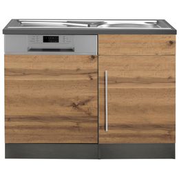 Spülenschrank KOCHSTATION, B:110cm H:85cm T:60cm, braun, Küche, Schränke, "KS-Samos", 110 cm breit, inkl. Tür/Sockel für Geschirrspüler
