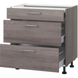 Kochfeldumbauschrank KOCHSTATION, B:90cm H:75cm T:56cm, grau, Schr&auml;nke, "KS-Trea U2AS90-H", mit drei Schubk&auml;sten, Breite 90 cm, H&ouml;he 75 cm