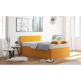 Boxspringbett, B:155cm L:210cm, gelb, Westfalia Schlafkomfort, Bezug: 100% Polyester;Polsterwatte: 100% Polyester, Komplettbetten, mit Zierkissen,