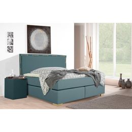Boxspringbett Home Affaire, B:141cm L:208cm, blau, Struktur fein (100% Polyester), Komplettbetten, "»Marlou«", inkl. Topper, 3 Breiten, 3