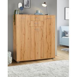 Kombikommode Priess, B:123cm H:135cm T:38cm, beige, Holzwerkstoff, Schlafzimmer, Sideboards