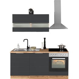 Küchenzeile KOCHSTATION, B:180cm T:60cm, grau, Komplettküchen-Sets, "KS-Luhe", 180 cm breit, wahlweise mit oder ohne E-Geräten, gefräste MDF-Fronten