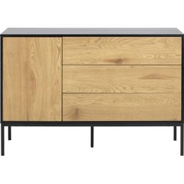 Sideboard ACTONA GROUP, B:120cm H:82cm T:40cm, schwarz, MDF, Metall, Papier, Wohnzimmer, Sideboards, schwarze Kontrastrahmen, 1 Tür und 3 Schubladen,