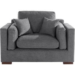 Loveseat Home Affaire, B:140cm H:95cm T:96cm, grau, 100% Polyester, Sessel, "Fresh Pond Sessel", weicher Sitzkomfort, incl. Zierkissen, B/T/H: