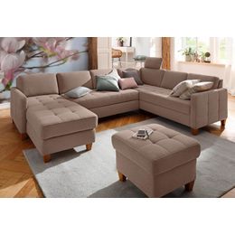 Wohnlandschaft Home Affaire, B:292cm H:80cm T:204cm, beige, Struktur fein (100% Polyester);Luxus-Microfaser ALTARA NUBUCK (100%
