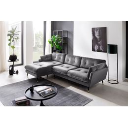 Ecksofa TRENDS BY HG, B:270cm H:84cm T:155cm, grau, 100% Polyester, Wohnzimmer, Sofas, "Amira L-Form", mit Strasssteinen und goldfarben Applikationen